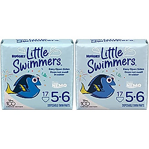 Swim Diapers Size 5-6 (32+ lbs), Huggies Little Swimmers Disposable Swimming Diapers, 17 Ct (Pack of 2)