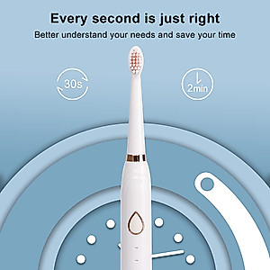 DAHOKO Electric Toothbrush for Adults, Smart Timer & Sonic Cleaning Toothbrush Electric, with 6 Brushing Modes, Brushing Cleansing Massage 3-in-1 Multifunction Electric Toothbrushes Set, White