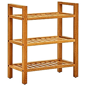 Solid Oak Wood Small Shoe Rack 3 Shelves Tiers Rustic Wooden Stackable Hall Shoes Stand Organizer Storage Hallway Entryway Durable Country Farmhouse Furniture