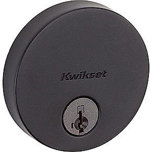 Kwikset 258 Uptown Door Deadbolt, Round Contemporary Low Profile Keyed One Side Low Profile Deadbolt featuring SmartKey Security in Matte Black