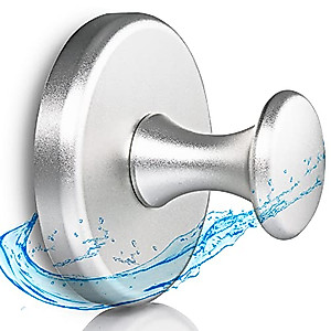 HIKIYEAT Solid Aluminum Towel Hook,Wall Hooks,Adhesive and Screw Installation,2 Pack,Heavy Duty,Hanging Robe,Loofah Holder,Minimalist Design,Door Hanger,for Glass Shower Bathroom,Coat(Matte Silver)