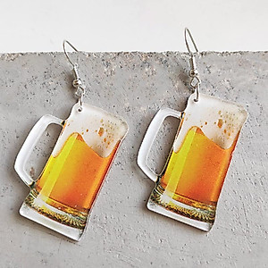 Lifelike 3D Simulation Beer Mug Earrings Miniature Wine Glass Dangle Drop Earrings for Women Cute Funny Food Ear Jewelry-yellow