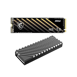 MSI M470 M.2 2280 1TB PCI-Express 4.0 x4 NVMe 1.3 3D NAND Internal Solid State Drive, Bundle with Mytrix Heatsink Cooler 2280 M.2 SSD Double-Sided Heat Sink with Silicone Thermal Pad for PS5/PC - Gray
