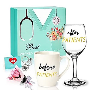 IDEWEI Before Patients After Patients Gift Set, Nurse Gifts for Women Coffee Mug and Wine Glass Idea for Dentist, Doctors Unique Nurse Day Birthday Graduation Appreciation Gifts