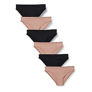 Amazon Essentials Women's Cheeky Brazilian Underwear, Pack of 6, Black/Dusted Pearl, Large