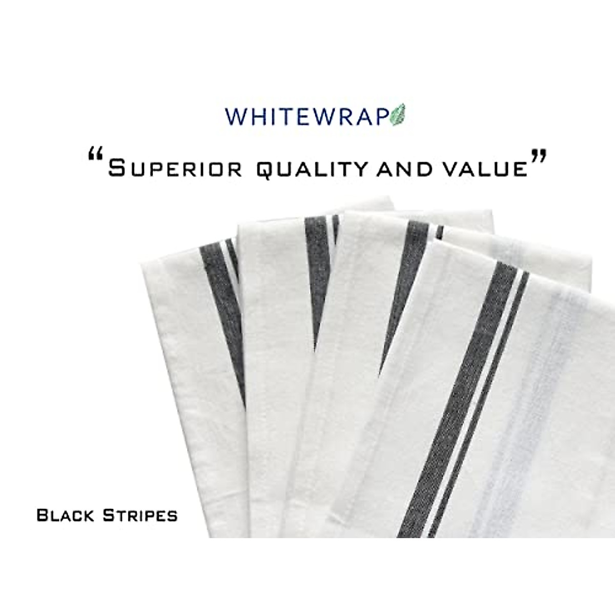 WHITEWRAP Kitchen Towels | 100% Cotton Dish Towels Premium Quality | 15"x25" Black Stripes 6-Pack | Hand Towels, Tea Towels, Dish Cloths| Highly Absorbent Bar Towels