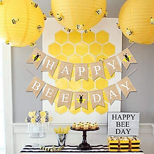 Uniwish Happy Bee Day Burlap Banner Bumblebee Themed Baby Shower Birthday Party Decorations Rustic Gifts for Boys Girls