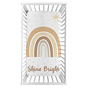 Sweet Jojo Designs Neutral Boho Rainbow Girl Boy Unisex Fitted Crib Sheet Baby Toddler Bed Nursery Photo Op Mustard Yellow Pumpkin Orange Bohemian Sunshine Modern Vintage Beige Gold Tan Shine Bright