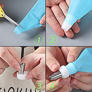 Suuker 27 Pcs Russian Piping Tips Set, Cake Decorating Tips Baking Supplies for Cupcake Cookies Birthday Party (12 Icing Tips 10 Pastry Baking Bags 2 Leaf Piping Tips 2 Couplers 1 Silicone Bag)