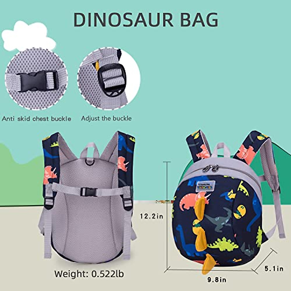 willikiva Dinosaur Toddler Mini Backpack Children Kids Baby Safety Harness Leash Waterproof Boys and Girls (3D Deep Blue)