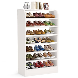 Tribesigns Shoe Rack, 8-Tier Tall Shoe Shelf, Wooden Shoe Storage Cabinet, White