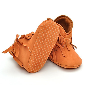 ESTAMICO Baby Girls Cowboy Tassel Boots Side Zipper Non Slip Infant/Toddler Shoes, Brown 0-6 Months