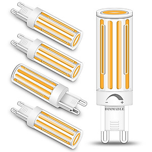 Megereet G9 LED Bulb Dimmable,75W 80W Halogen Equivalent, Warm White 2700K 8W 800LM T4 COB G9 Base LED Bulb Bi Pin Base Chandelier Lighting, No-Flicker 360°Beam Angle 120v Pack of 5