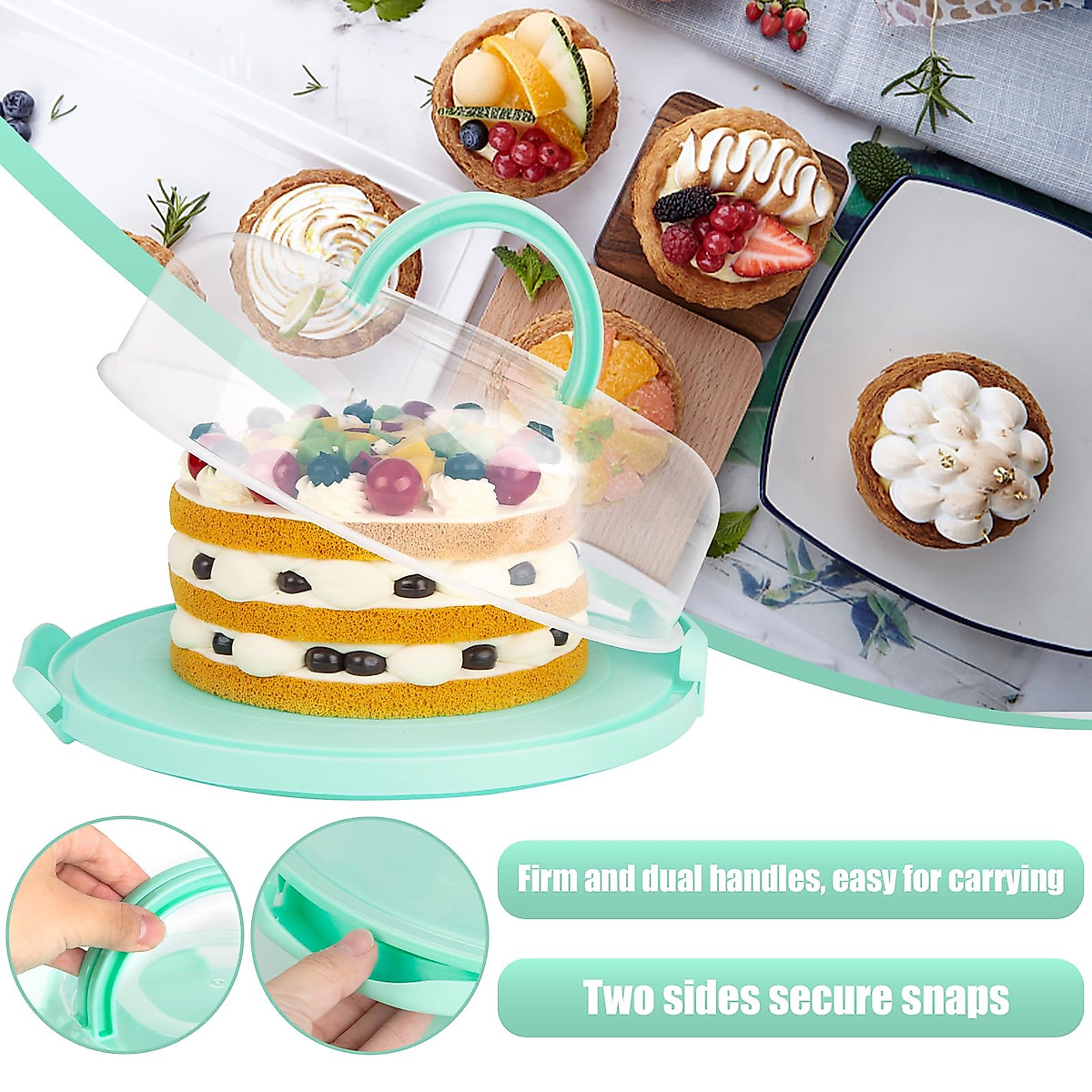 HANSGO Round Cake Carrier, Cake Container with Lid and Handles 3-in-1 Multipurpose Cake Keeper Holder Platter for Cupcake Devil Eggs 10 Inch Cake Dishwasher Safe
