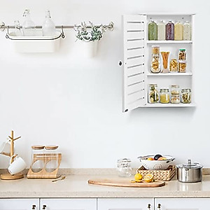 Bathroom Cabinet Wall Mount, 14"x22" Wooden Medicine Cabinet with Door and Adjustable Shelf, Over Toilet Storage Wall Hanging Cabinets for Bathroom, Bedroom, Kitchen, Laundry Room (White)