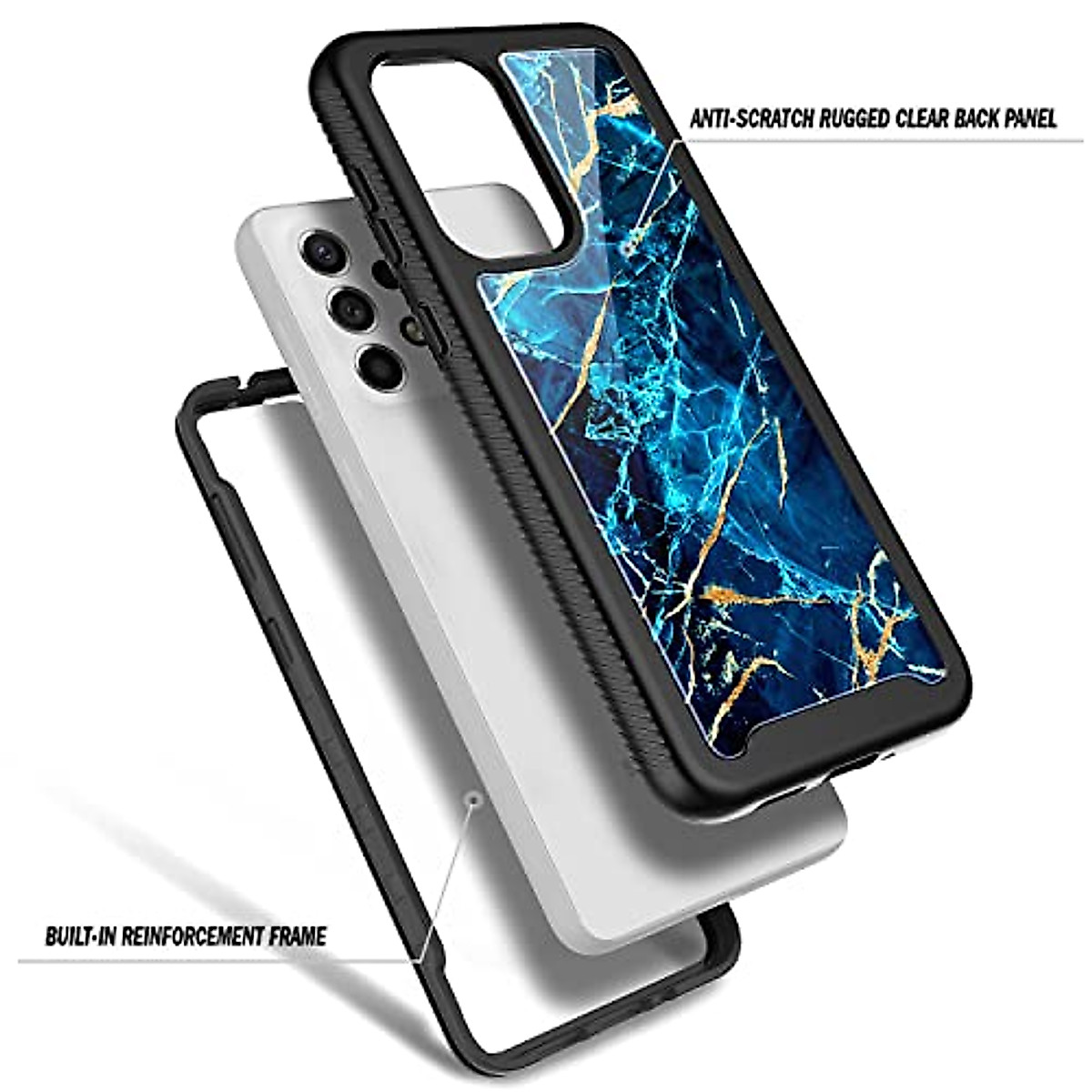 NZND Case for Samsung Galaxy A53 5G with [Built-in Screen Protector], Full-Body Protective Shockproof Rugged Bumper Cover, Impact Resist Durable Phone Case (Marble Design Sapphire)
