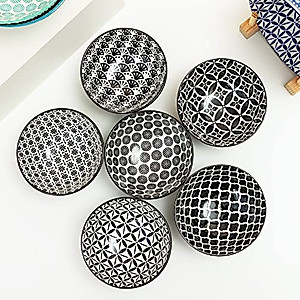 LEHAHA 10 Ounces Japanese Style Ceramic Bowl Set,Porcelain Semi-Matte Small Bowls, Set of 6 Dipping Bowls, Side Dishes For Desserts, Ice Cream, Snacks, Condiments, Souffle,Yogurt, black