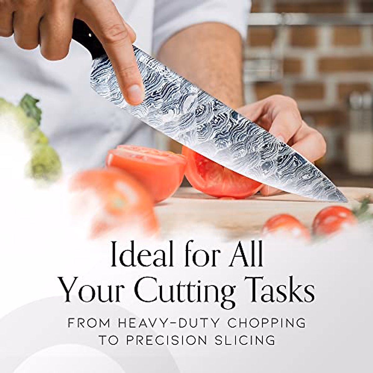 Breliser 3-Piece Full Diamond-Hammered Damascus Knife Set, Wenge Handle - Chef, Santoku, Paring - Leather Knife Roll - Knife Care Kit