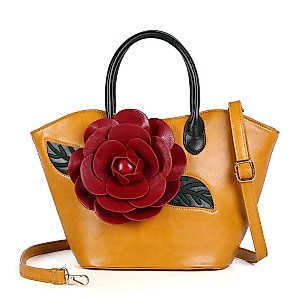 VANILLACHOCOLATE Women Purse Large Rose Flower Handbag Faux Leather Tote Bag (Yellow)