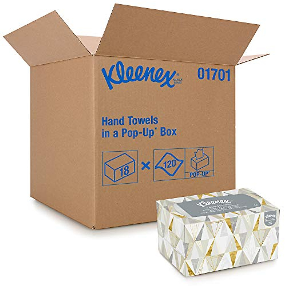 Kleenex® Hand Towels with Premium Absorbency Pockets (01701), Pop-Up Box, White, 18 Boxes / Case, 120 Hand Towels / Box, 2,160 Hand Towels / Case