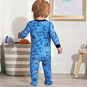 Gerber Baby Boys' 2-Pack Footed Pajamas, Sleepy Blue Dino, 0-3 Months