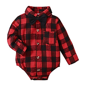 ROMPERINBOX Infant Flannel Buffalo Plaid Baby Shirt Short Long Sleeve Button Down Cardigan Boy Girl Outfit Bodysuit (Black Red Plaid Long Sleeve Shirt, 18-24 Months)