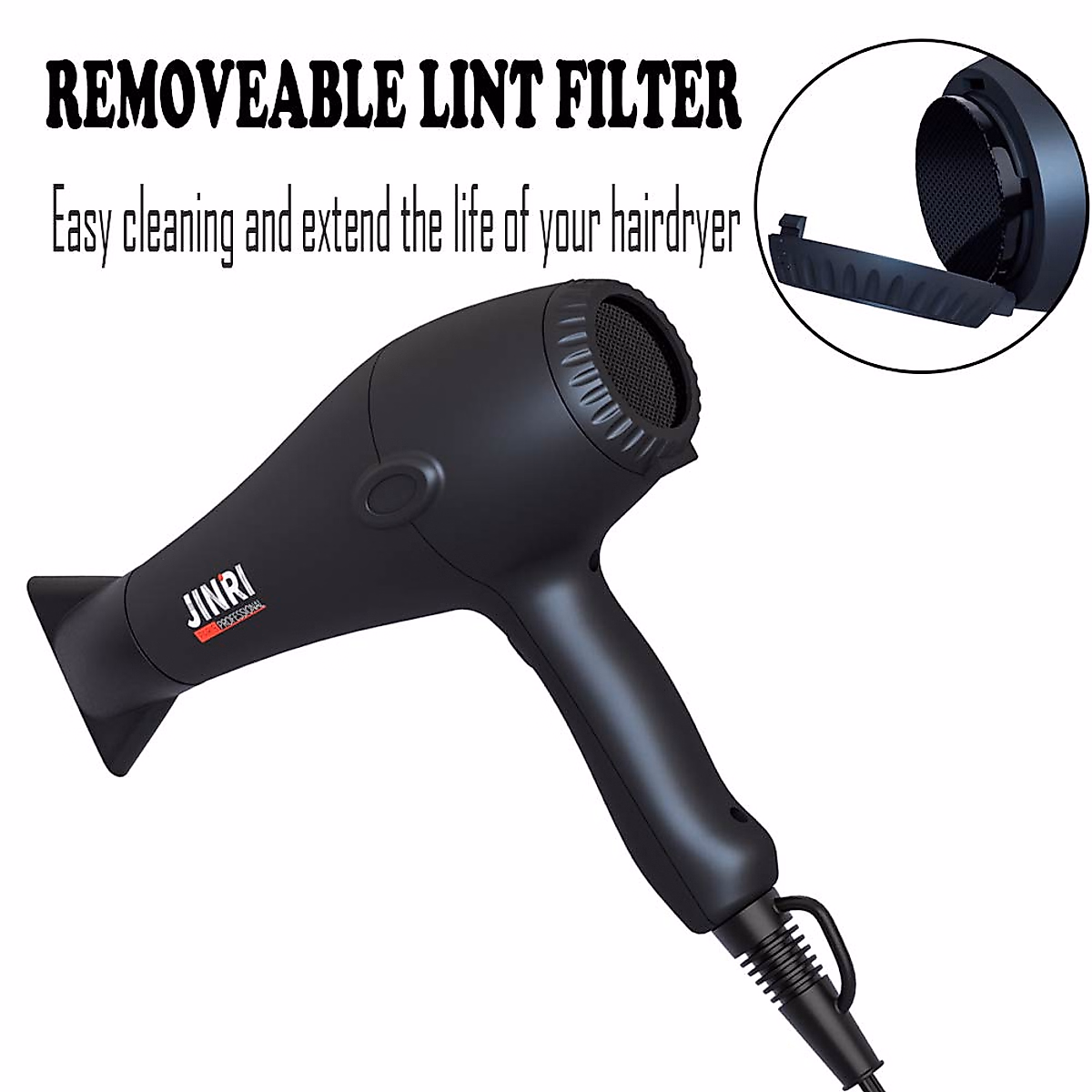 Jinri Hair Dryer Professional Salon Ionic Blow Dryer with Concentrator & Diffuser, Light Weight Low Noise Hair Blow Dryers, Black