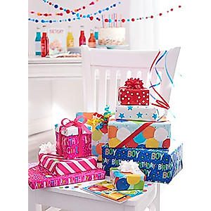 American Greetings Reversible Birthday Wrapping Paper, Stars, Polka Dots, and Balloons (3 Pack, 120 sq. ft)