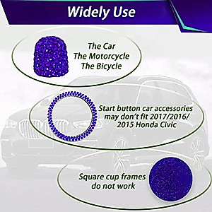 3 Style Bling Car Accessories Set, Car Tire Valve Stem Caps, Car Engine Start Stop Decoration Ring, Crystal Rhinestone Car Cup Holder Coasters, for Women Suits for Most Cars, Trucks and RVs, Blue