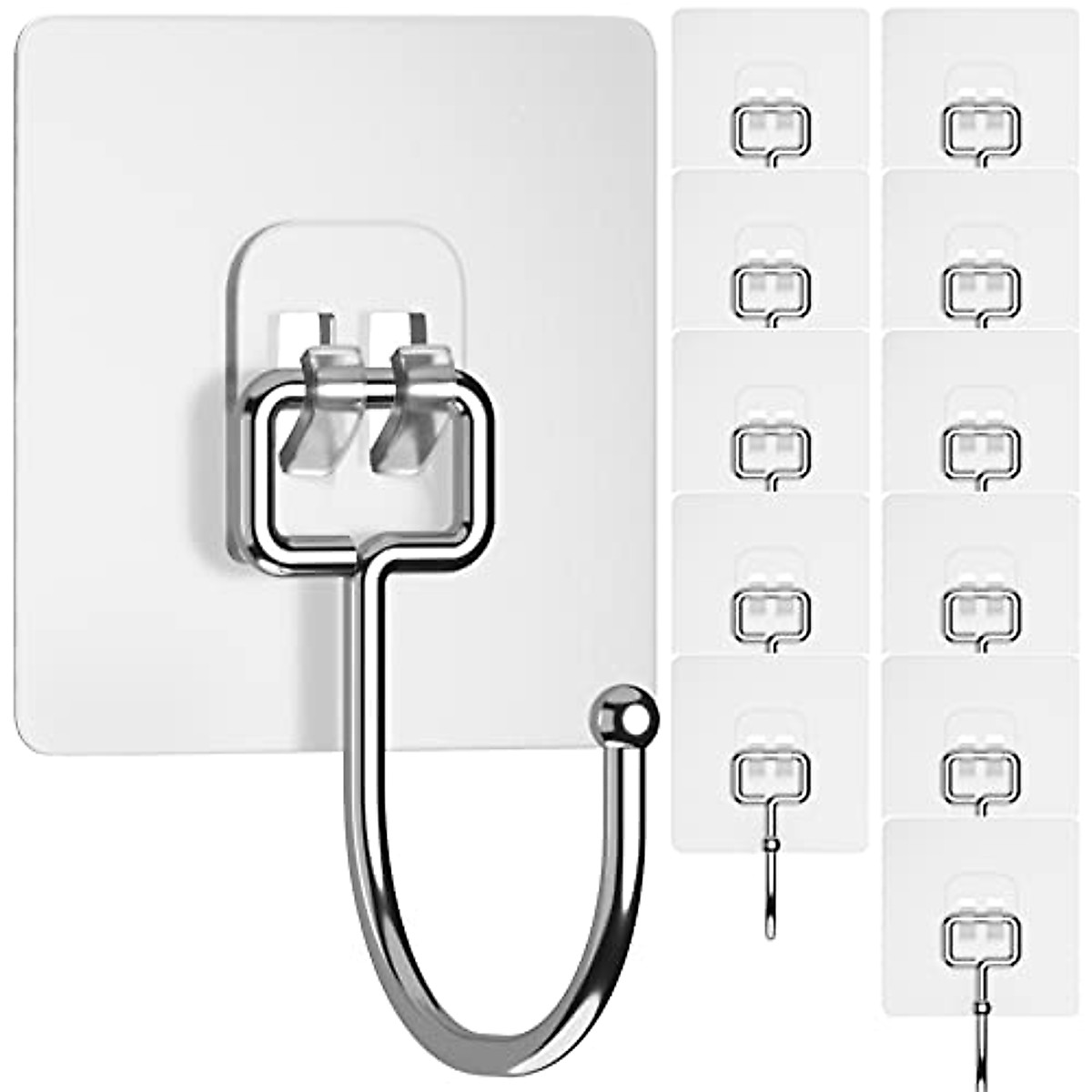 GLUIT ClearMax Large Hooks Heavy Duty 22 lbs Waterproof Adhesive Wall Hooks for Closet Wardrobe and Storage 12 Pack