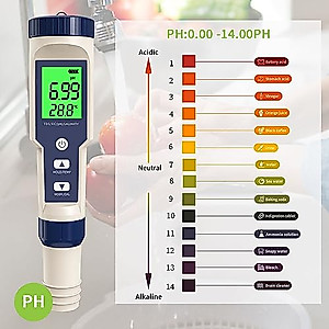 RCYAGO PH Meter, 5 in 1 PH/TDS/EC/Salinity/Temp Meter with ATC, 0.01 Resolution High Accuracy Water Testing for Drinking Water, Hydroponics, Seawater, Aquariums, Fish Tank and Swimming Pools