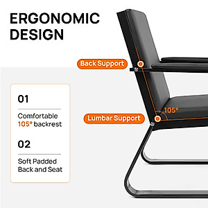 Bestmart PVC Leather 3PCS Office Reception Sofa Set Executive Side Waiting Room Visitor Guest Sofa,Dark Black