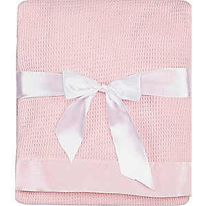 UniBabe Thermal Waffle Weave Baby Blanket with Satin Nylon Trim (Pink), Oversized