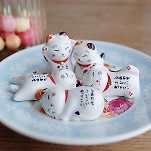 TRUEGOOD Cute Cat Chopsticks Rest Dinner Spoon Stand Knife Fork Holder, Valentine's Day present (5pcs White)