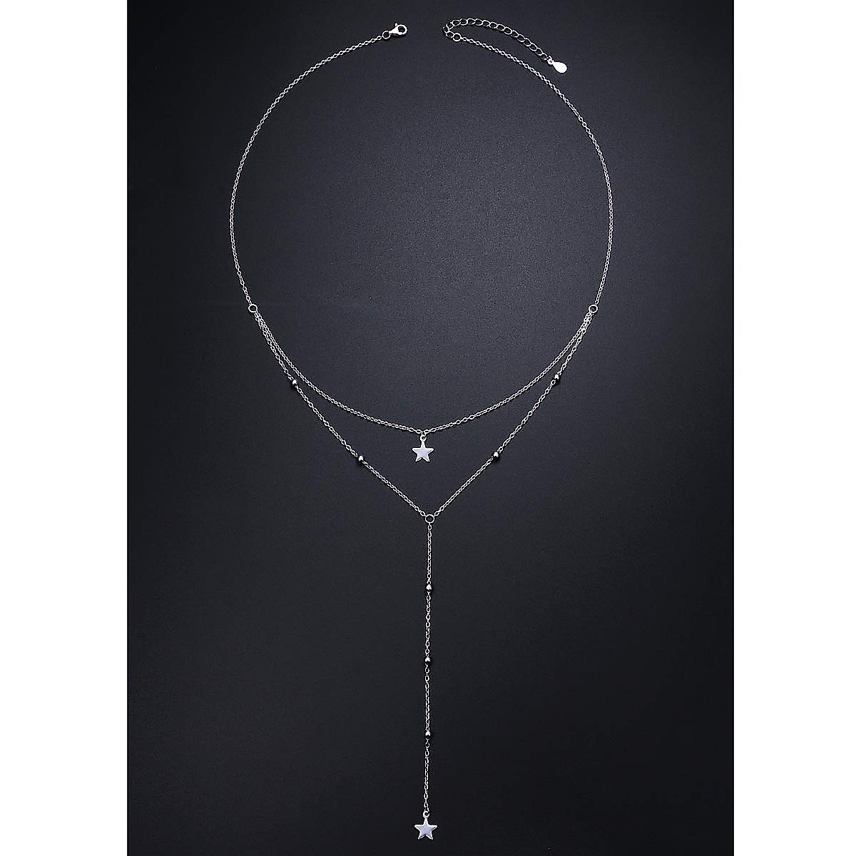 DAOCHONG S925 Sterling Silver Double Chain Bead Star Layered Necklace for Women Christmas Graduation Gift Y2K Jewelry (Layered Star)