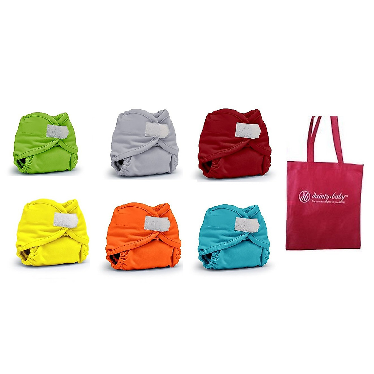 Rumparooz Newborn Cloth Diaper Covers, 6 Pack, Gender Neutral Colors with Reusable Dainty Baby Bag Bundle (Aplix)