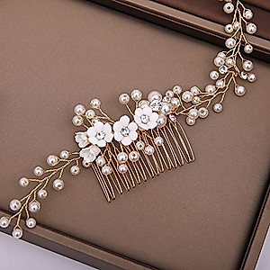 Kercisbeauty Pearl Hair Vine for Women Bridal Gold Hair Combs Rose Headband Prom Special Occasion Jewelry