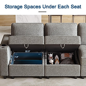 beyond SMART Modular Sectional Sofa, Couches for Living Room with Storage, Armrest with Power Grommet and Cup Holder, Wireless Charging Stand & LED Light Included,5 Seats