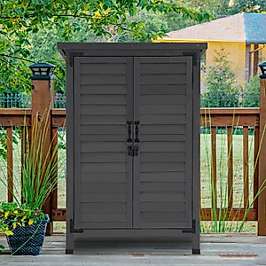 MCombo Outdoor Wood Storage Cabinet, Small Size Garden Wooden Tool Shed with Double Doors, Outside Tools Cabinet for Backyard (24.6”x 18.3”x38.2”) 0985 (Grey)