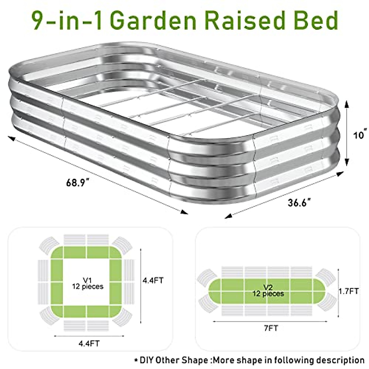Aolamegs Galvanized Raised Garden Bed - 1 Pack 68 x 36 inch Vented Raised Garden Boxes Kit for Vegetables Flower Strawberry Garden Planter Metal Raised Garden Boxes Outdoor with Glolves No Need Tools