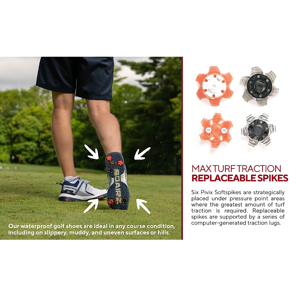 SQAIRZ Speed Men's Athletic Golf Shoes, Golf Shoes, Designed for Balance & Performance, Replaceable Spikes, Waterproof, Golf Shoes Men with Spikes, Mens Golf Shoes, Golf Footwear White/Navy