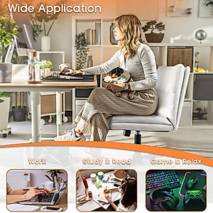 PUKAMI Armless Office Desk Chair No Wheels,PU Leather Criss Cross Legged for Home,Modern Swivel Vanity and Mid-Back Computer Chair,Height Adjustable Wide Seat for Task (White)