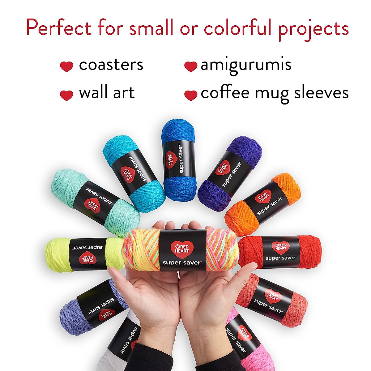 Red Heart Super Saver Yarn Super Craft Kit Brights, with 12 Pack of 50g/1.7 oz. 4 Medium Worsted Yarn for Knitting & Crocheting, 12 Colors, Perfect for Chunky Sweaters, Blankets, Amigurumi
