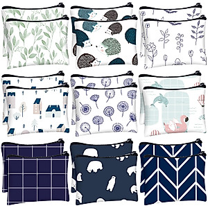 Silkfly 18 Pcs Small Canvas Coin Purse Cute Change Purse for Girls Zipper Coin Pouch Kids Mini Coin Bag Tiny Pouch for Women Keychain Key Holder, 9 Styles