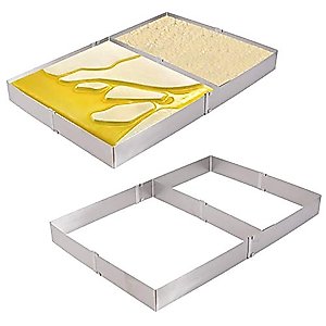 KINJOEK Adjustable 10-20 Inch Square Cake Mold Ring, Retractable Stainless Steel Square Mousse Cake Milk Bar Mold Cake DIY Baking Mould Tool