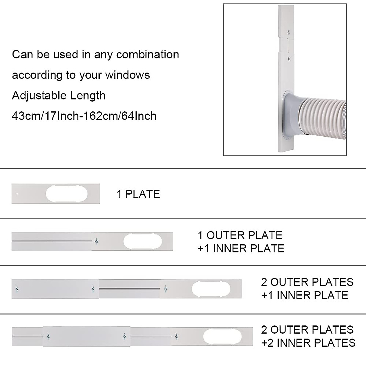 Kxuhivc Portable Air Conditioner Window Vent Kit, Adjustable Window Seal with 5.9 Inch Diameter, 59 Inch Length Exhaust Hose for A/C Unit Universal for Sliding Horizontal or Vertical Window