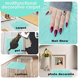 WLLHYF 10 Inches Mini Square Faux Fur Rug， Small Fluffy Area Rug Cushion for Living Room Sofa Bedroom Floor Soft Square Chair Cover Seat Pad Nail Mat for Photographing Background of Jewelry
