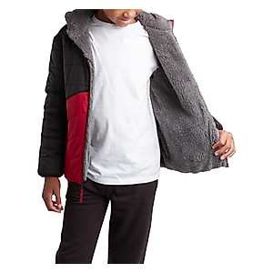 Eddie Bauer Boys' Reversible Jacket - Waterproof Lightweight Fleece Lined Hooded Puffer Coat - Boys Outerwear Jacket (5-20), Size 7-8, Chili Pepper