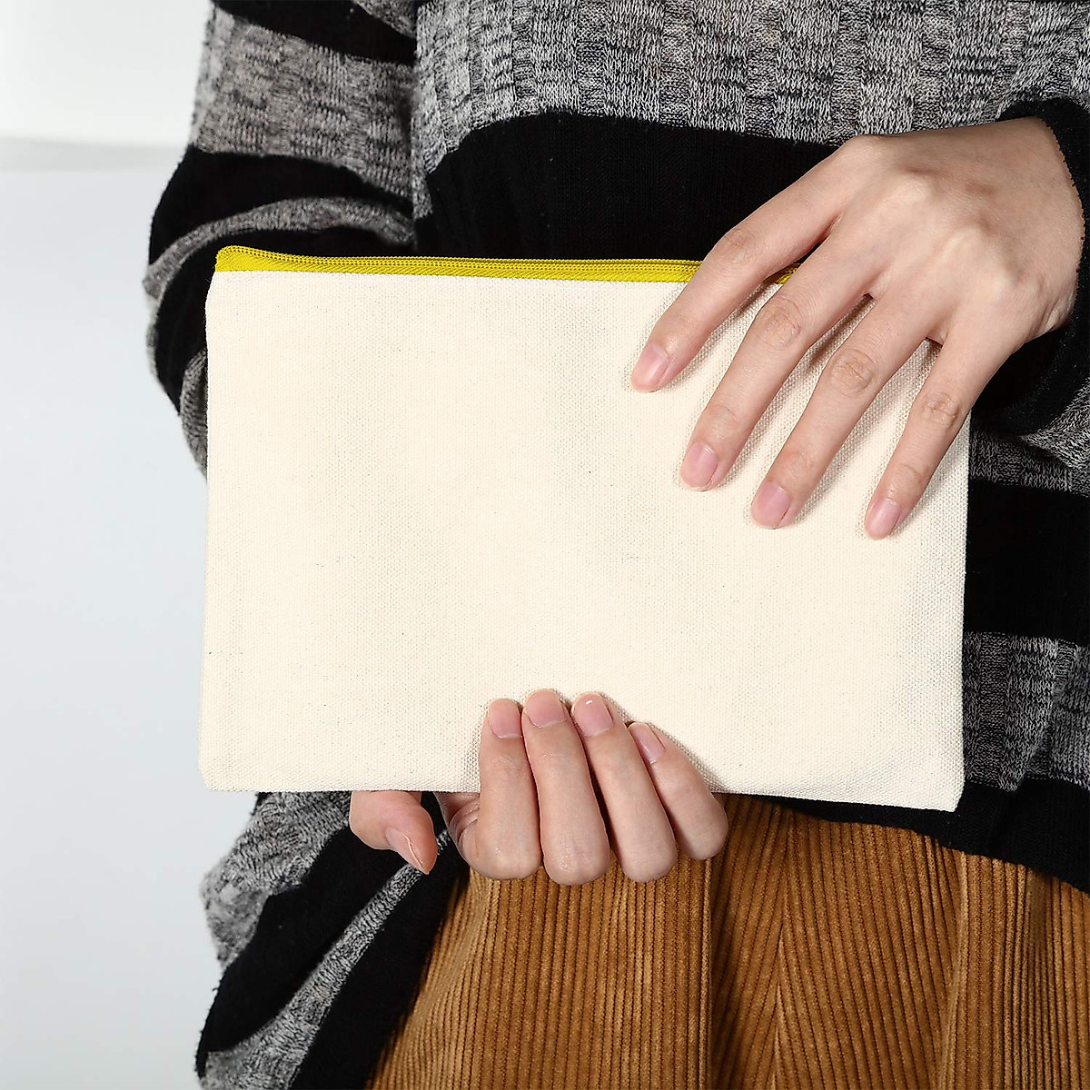 12 Pieces Multipurpose Canvas Cosmetic Bag Makeup Pouches with Zipper Canvas Bag Blank Makeup Bag Plain Pencil Pouch Travel Toiletry Bag for Women Girls DIY