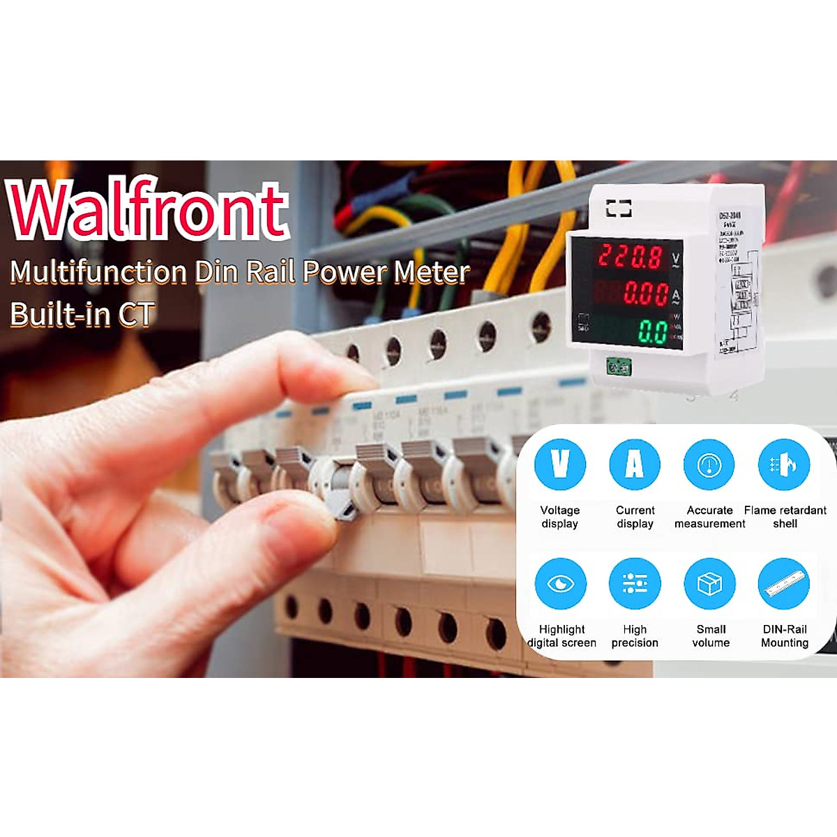 Digital Energy Meter, Multifunction Din Rail Power Meter AC100A KWH Meter with LED Display AC80-300V/AC200-450V(AC80-300/100A)
